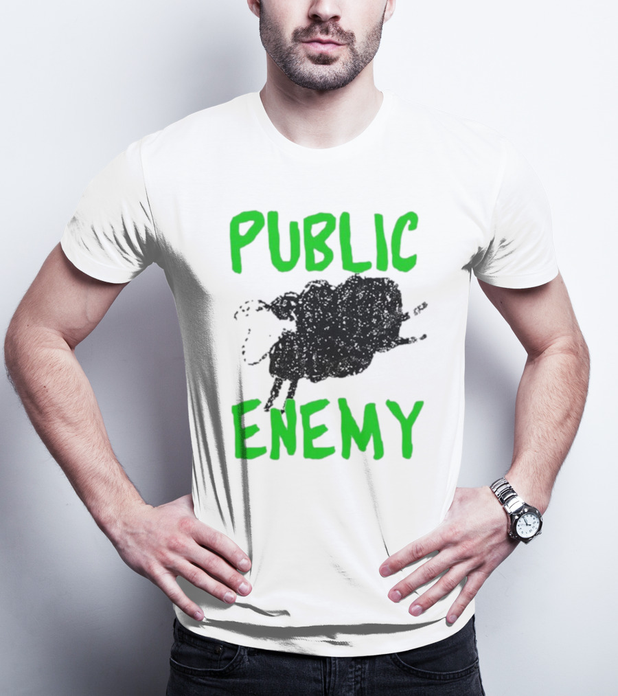 Public Enemy Sheep Black And Green Text T-Shirt