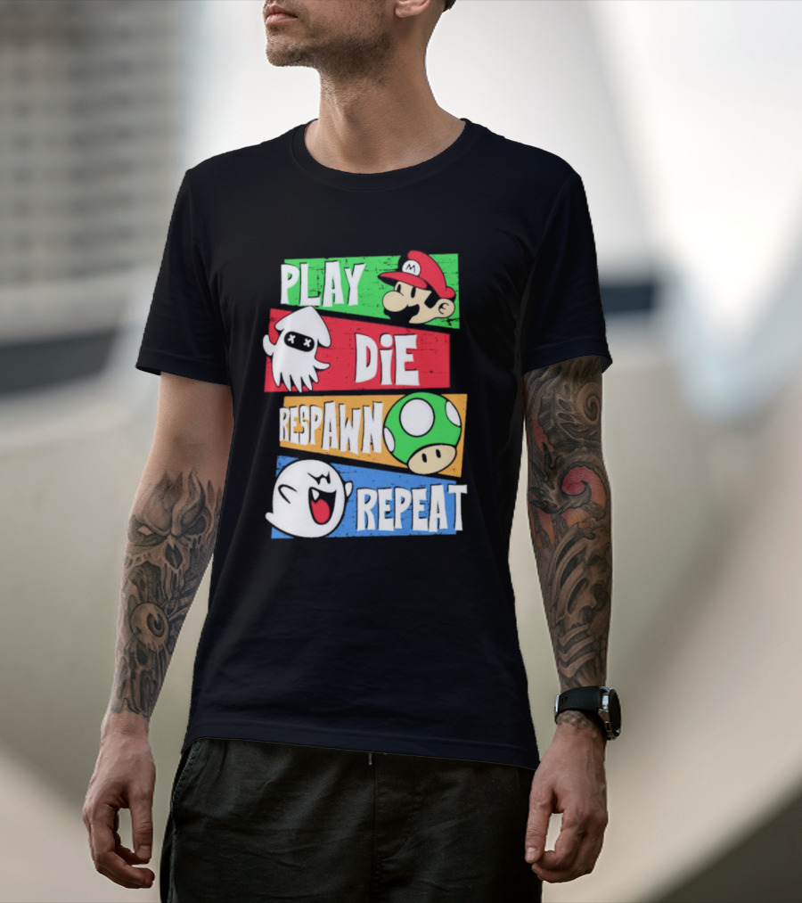 Play Die Respawn Repeat Super Mario Gamer's Life T-Shirt