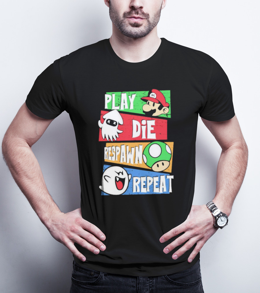 Play Die Respawn Repeat Super Mario Gamer's Life T-Shirt