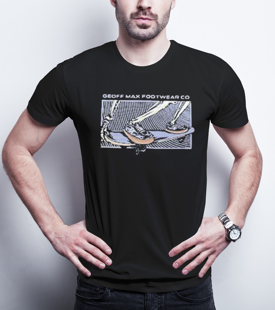 Geoff Max Footwear Co Skeleton Skateboarding Scene T-Shirt