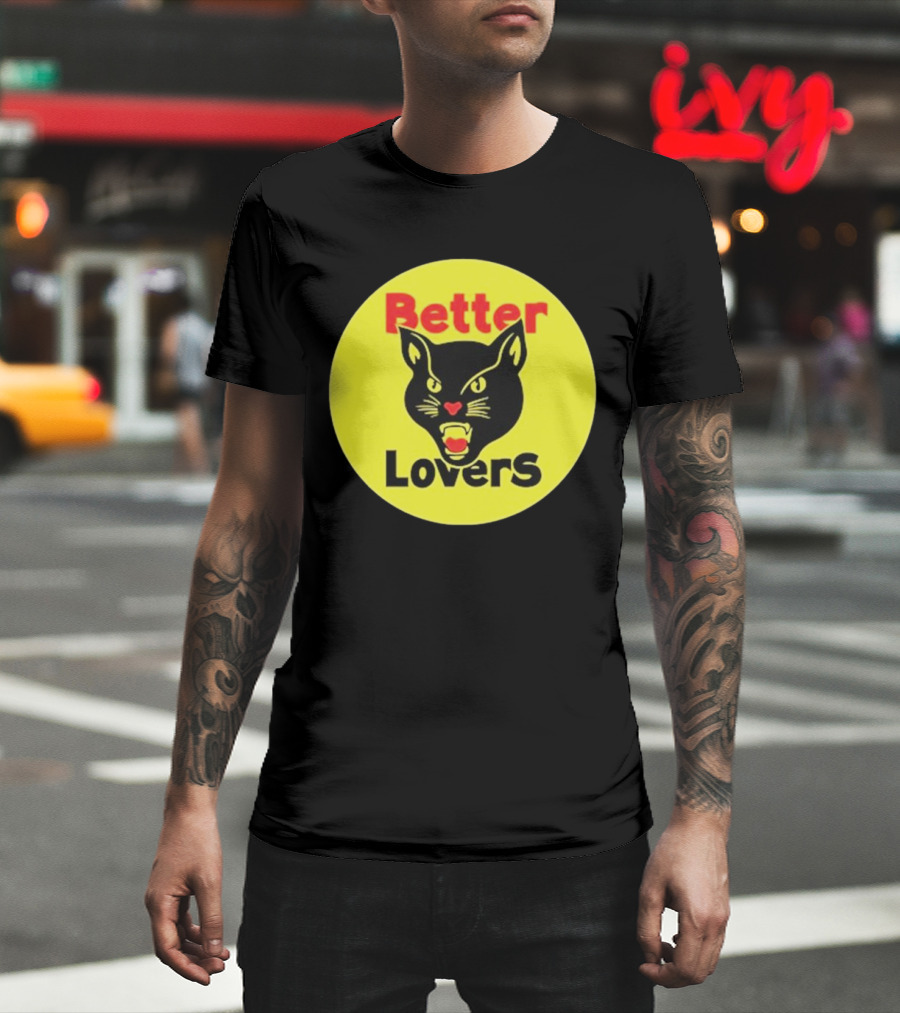 Better Lovers Band Better Lovers Black Cat Bootleg Better Lovers Black Cat Yellow Circle T-Shirt