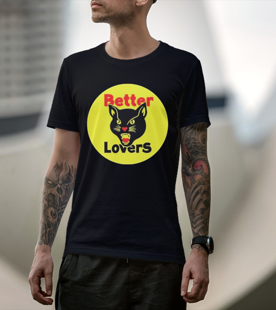 Better Lovers Band Better Lovers Black Cat Bootleg Better Lovers Black Cat Yellow Circle T-Shirt