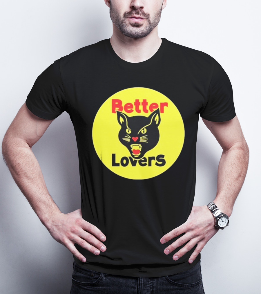 Better Lovers Band Better Lovers Black Cat Bootleg Better Lovers Black Cat Yellow Circle T-Shirt