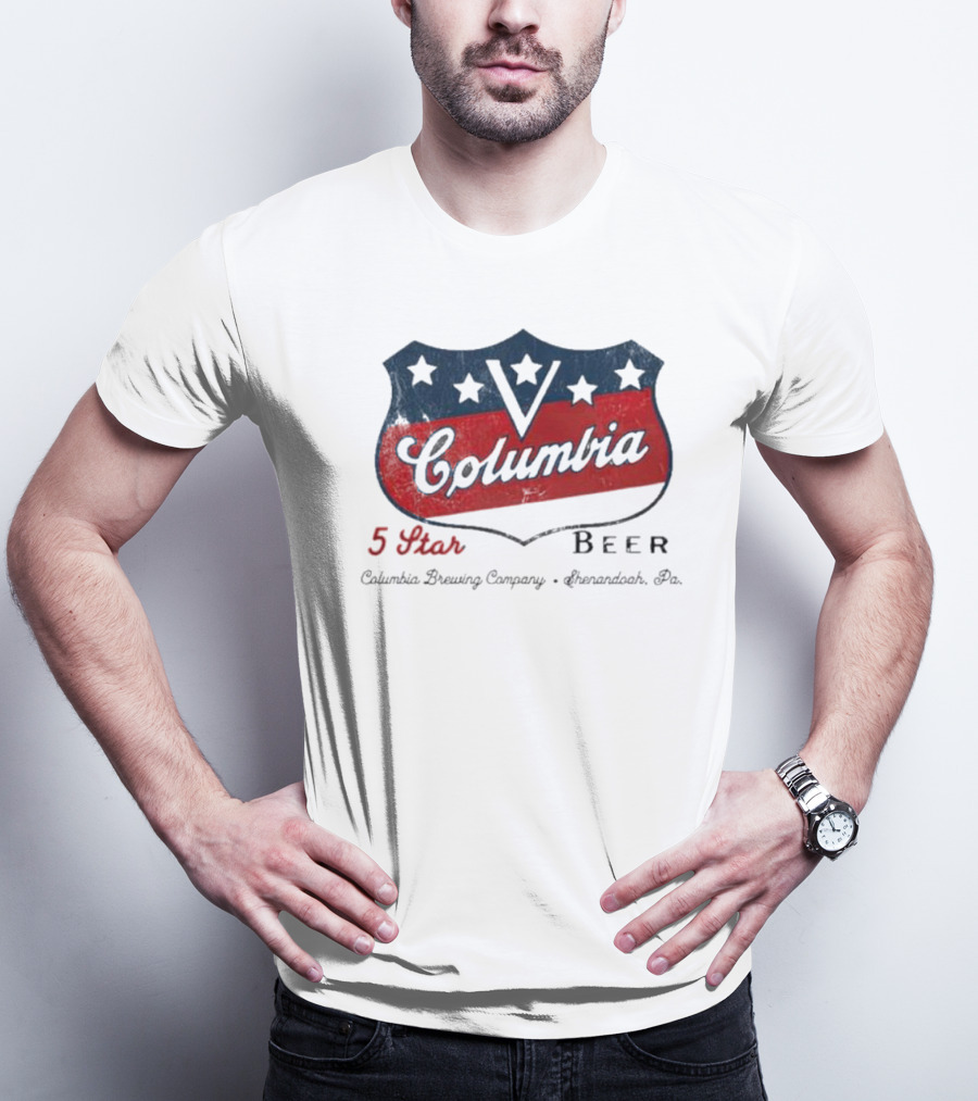 Columbia 5 Star Beer Columbia Brewing Company Shenandoah Pa Emblem T-Shirt