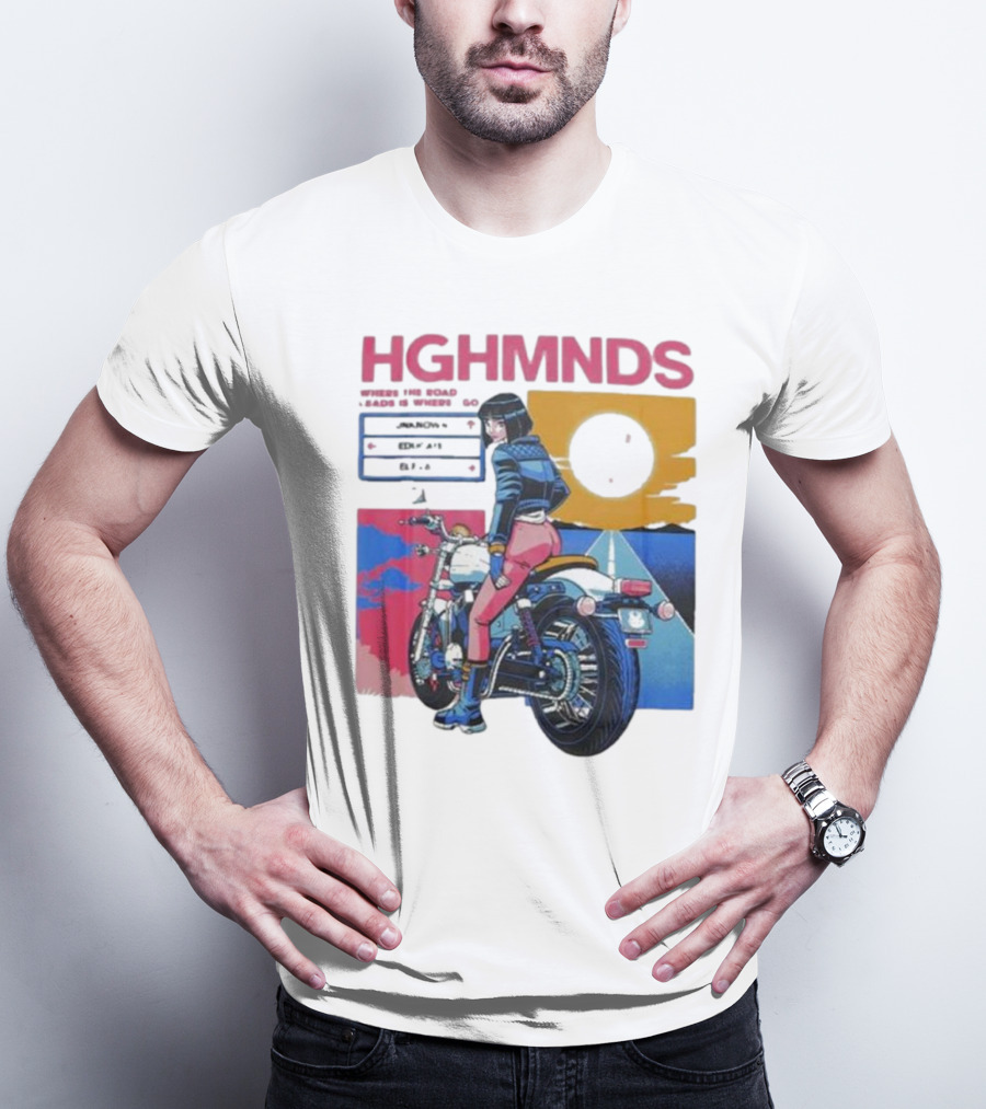 Hghmnds Where The Road Leads Is Where I Go Unknown Educate Elevate Biker Anime Style Moon Sun Desert Journey T-Shirt