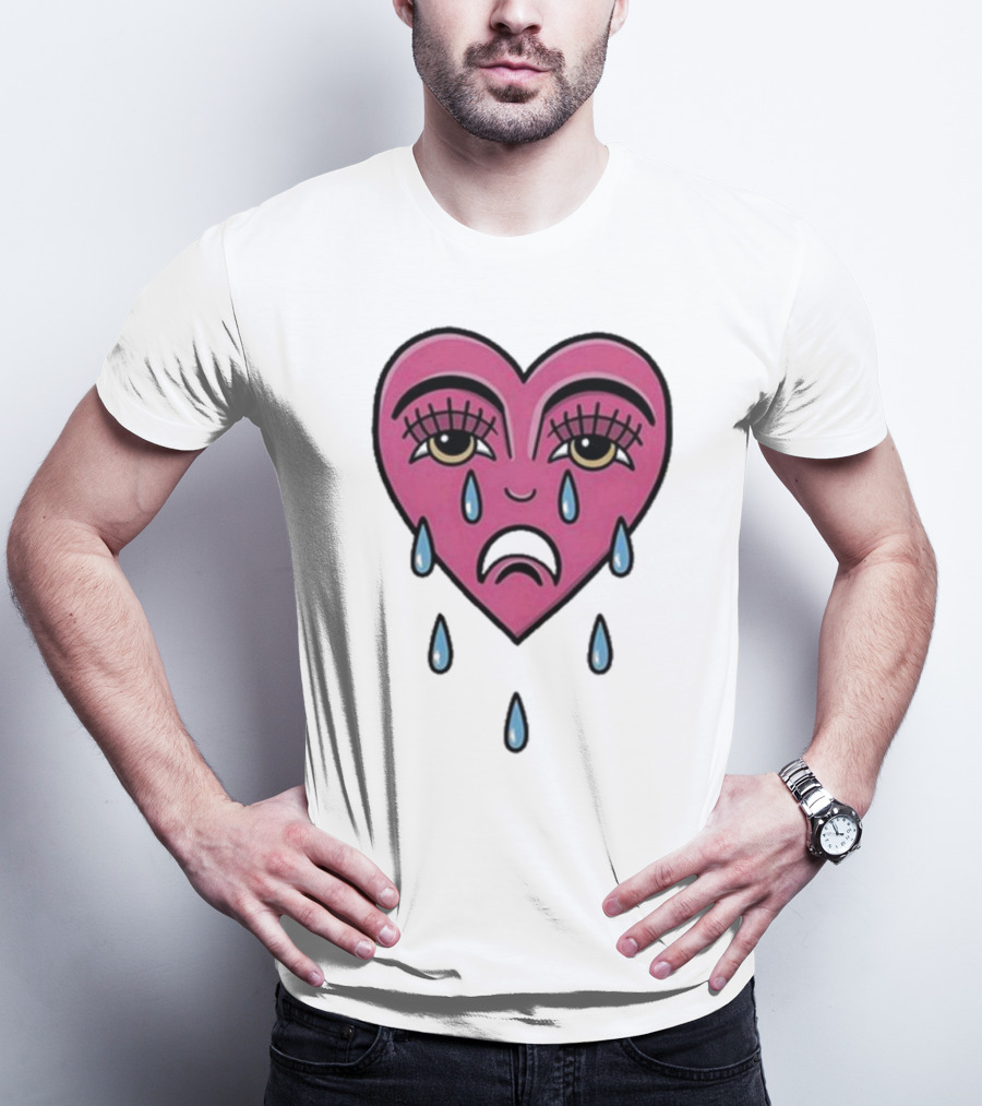 Hursey Hand Painter Crying Heart Sad Pink Teardrop Face T-Shirt