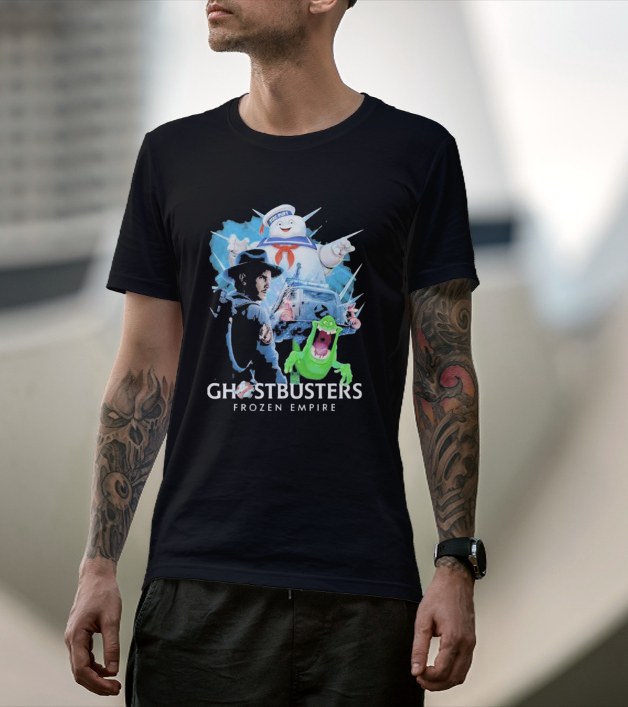 Ghostbusters Frozen Empire Stay Puft Slimer Ecto-1 T-Shirt