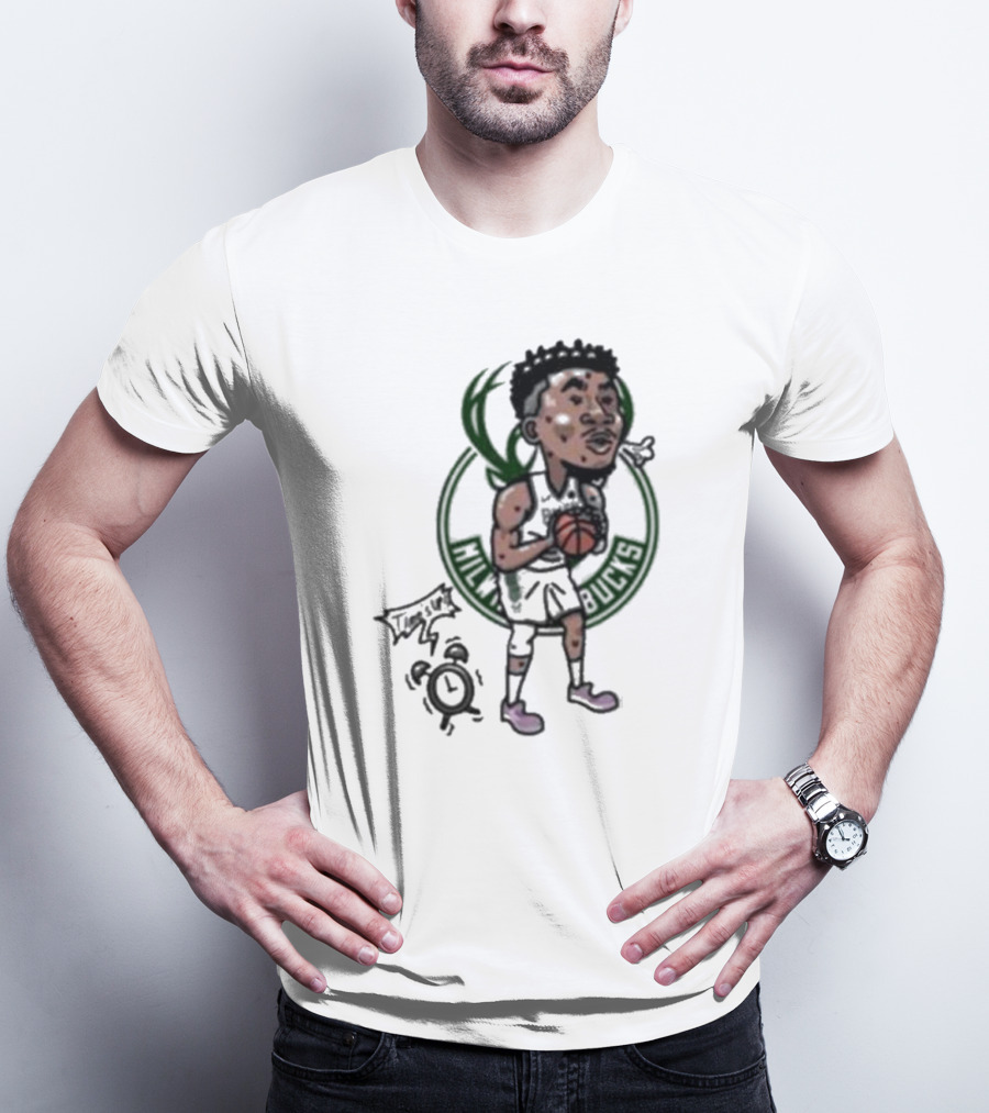 Giannis Antetokounmpo Milwaukee Bucks Cartoon Basketball Player Clock T-Shirt