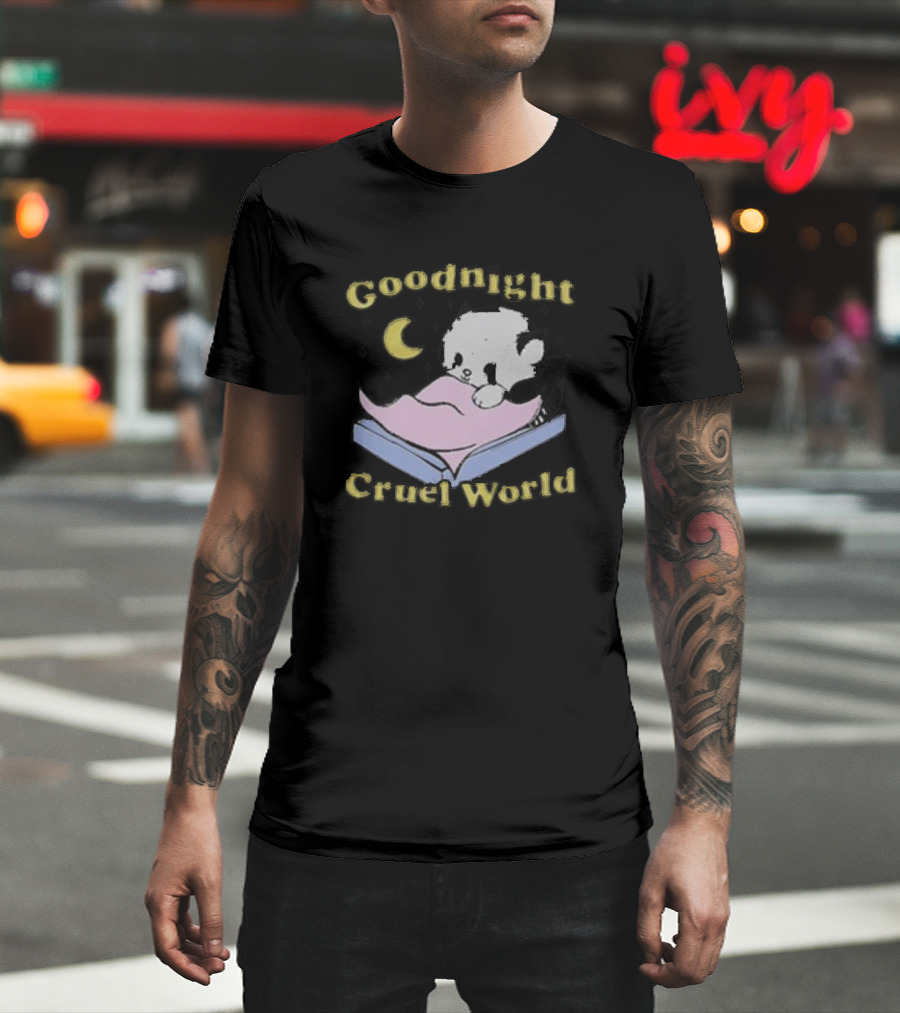 Goodnight Cruel World Moon And Bear On Open Book T-Shirt