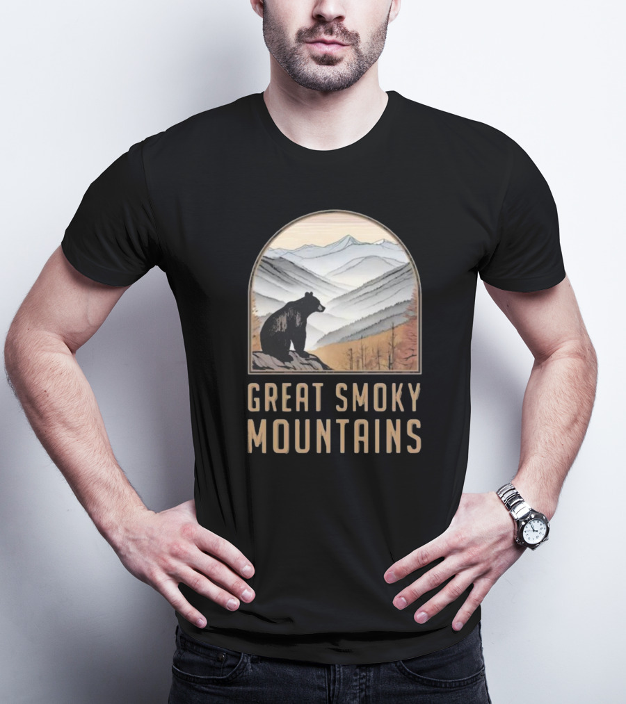 Great Smoky Mountains National Park Bear Silhouette Over Scenic Mountain Landscape T-Shirt