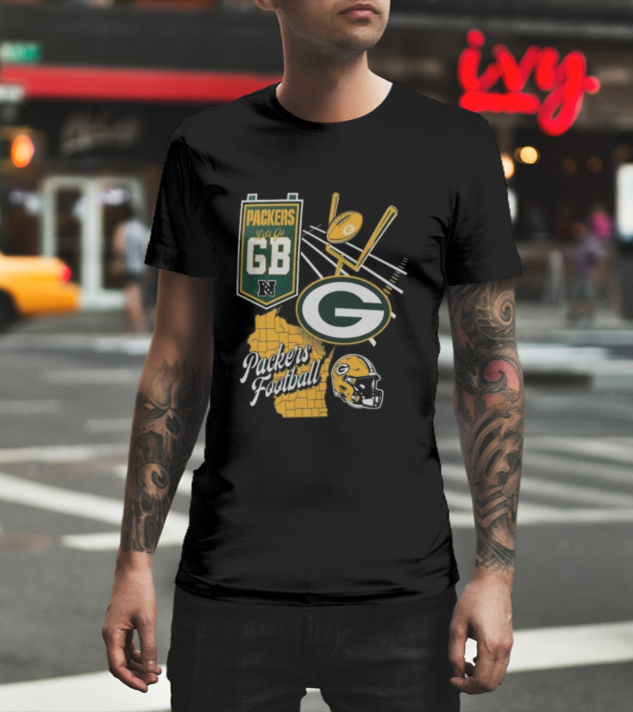 Packers Let's Go GB Football Green Bay Packers Split Zone T-Shirt