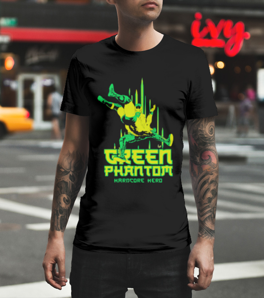 Green Phantom Hardcore Hero Wrestler Action T-Shirt