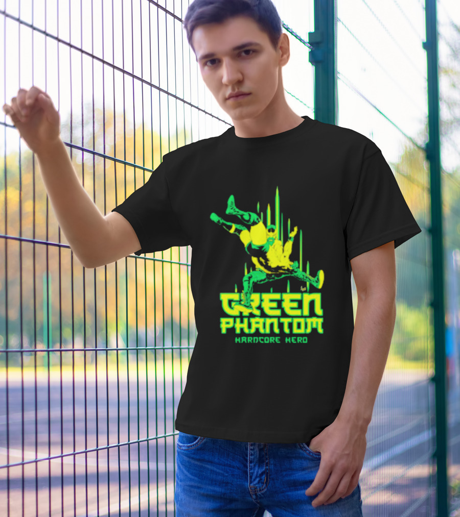 Green Phantom Hardcore Hero Wrestler Action T-Shirt