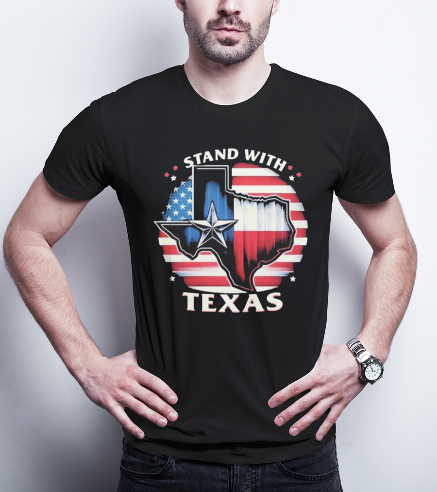 Stand With Texas American Flag Star Map T-Shirt