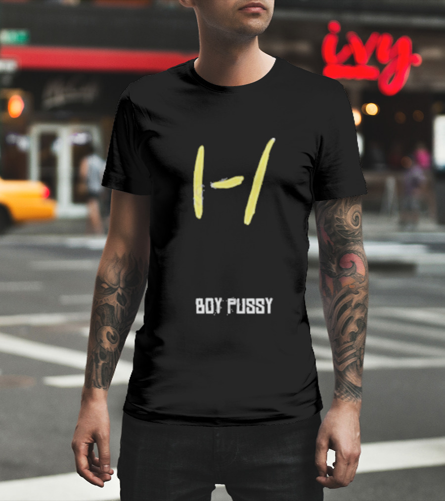 Boy Pussy Jackbox Icon Yellow Lines T-Shirt