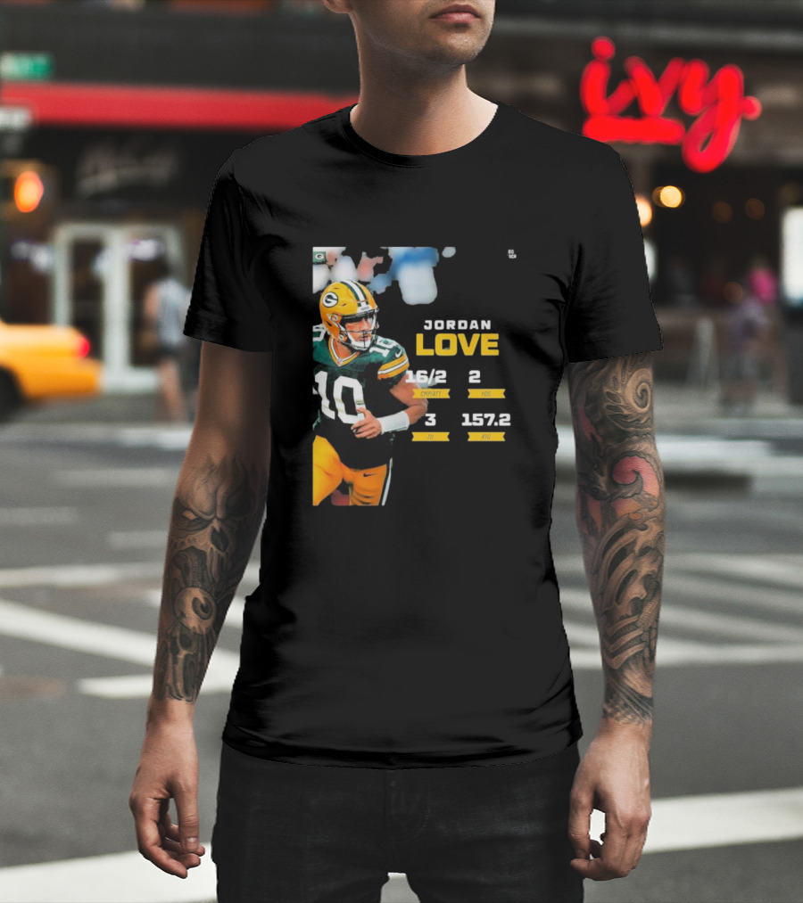 Jordan Love Green Bay Packers 16/2 3 TD 2 YDS 157.2 RTG T-Shirt
