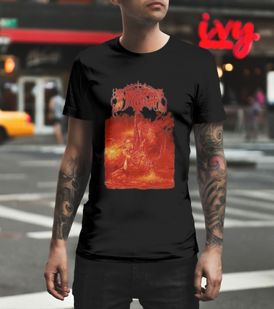 Immortal Damned In Black Fiery Red Scene T-Shirt