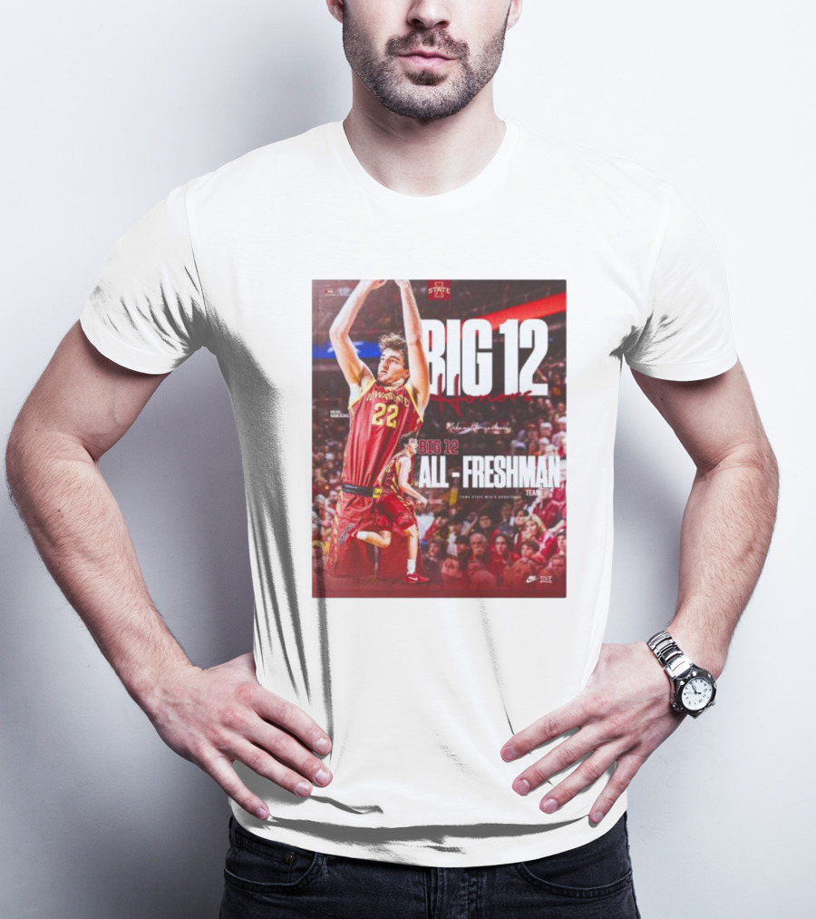 Iowa State Cyclones Men's Basketball Big 12 Honors Milan Momcilovic All Freshman Team T-Shirt