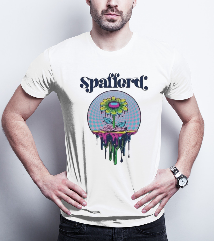 Spafford Psychedelic Space Flower In Pink And Blue Checkerboard T-Shirt