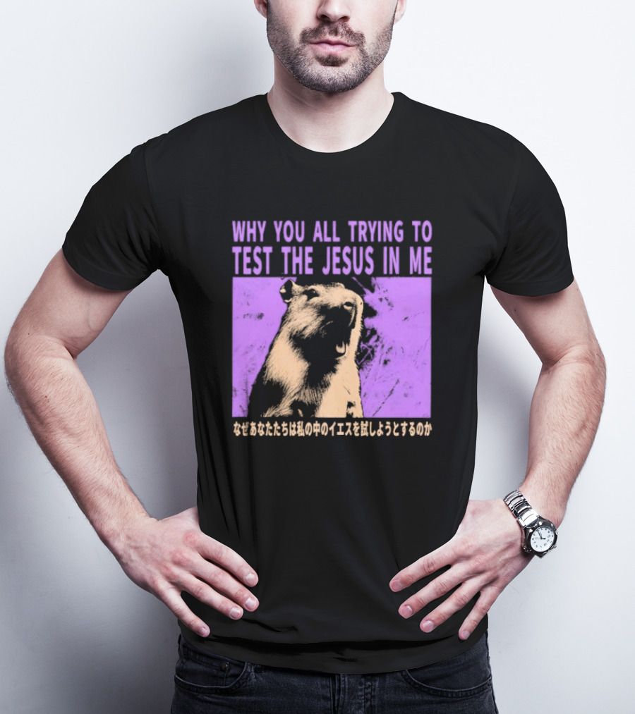 Why You All Trying To Test The Jesus In Me Capybara Japanese Text T-Shirt