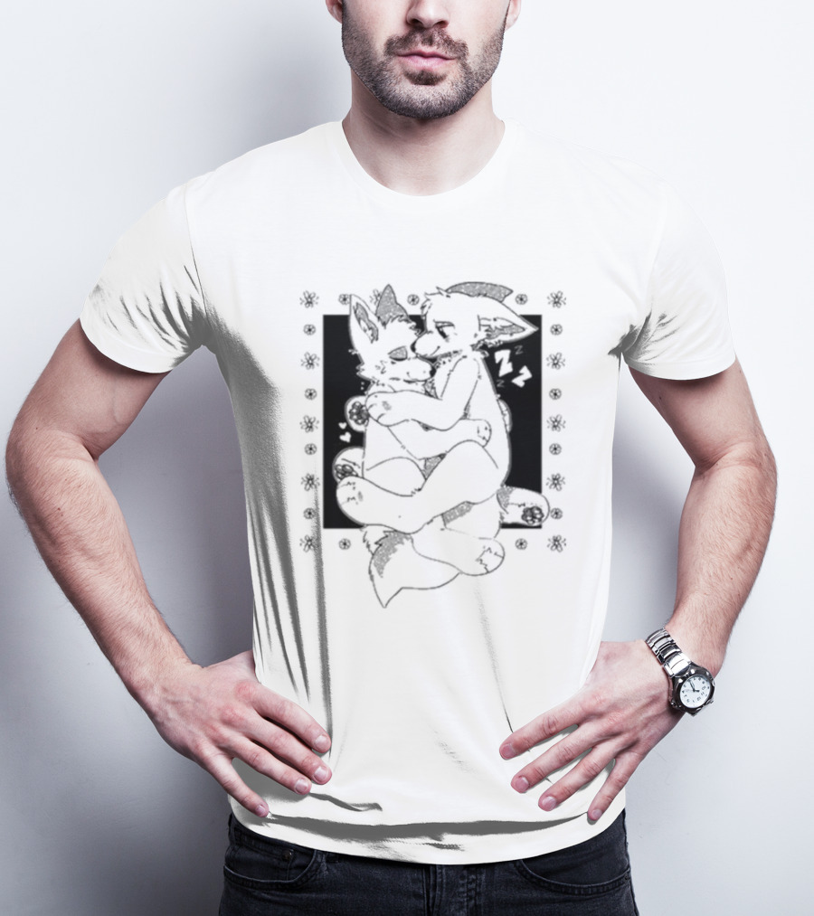 Furry Cuddling Wolves Adorable Embrace And Hearts T-Shirt