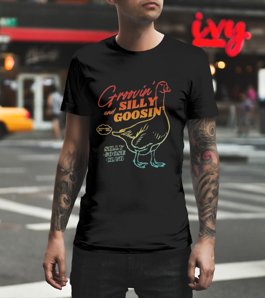 Groovin’ And Silly Goosin’ Silly Goose Club Retro Goose Outline T-Shirt