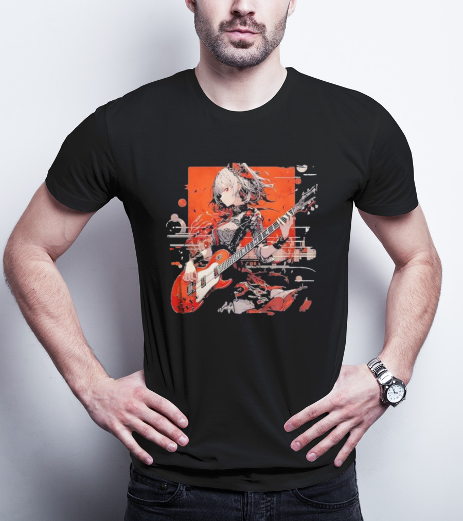 Metal Music Anime Oden Electric Guitar Red Aesthetic T-Shirt