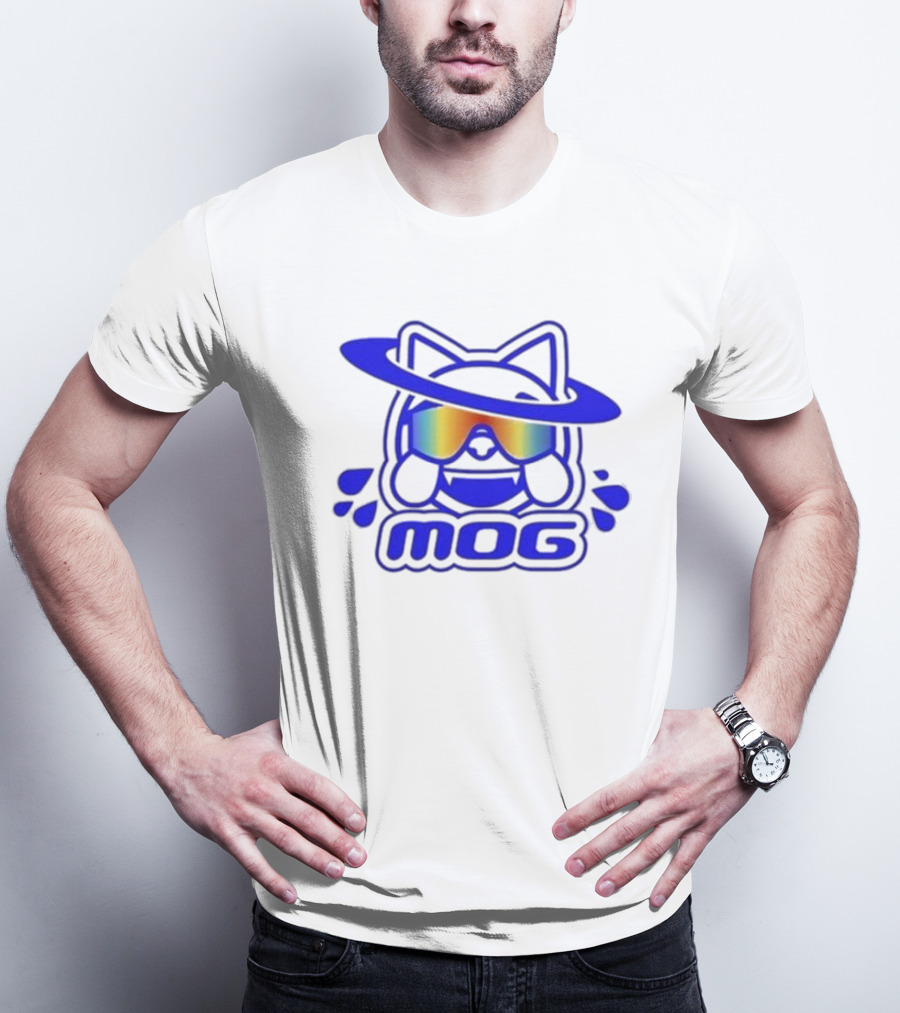 Mog Rainbow Gradient Spectacles Cat With Blue Outline Orbital Halo T-Shirt