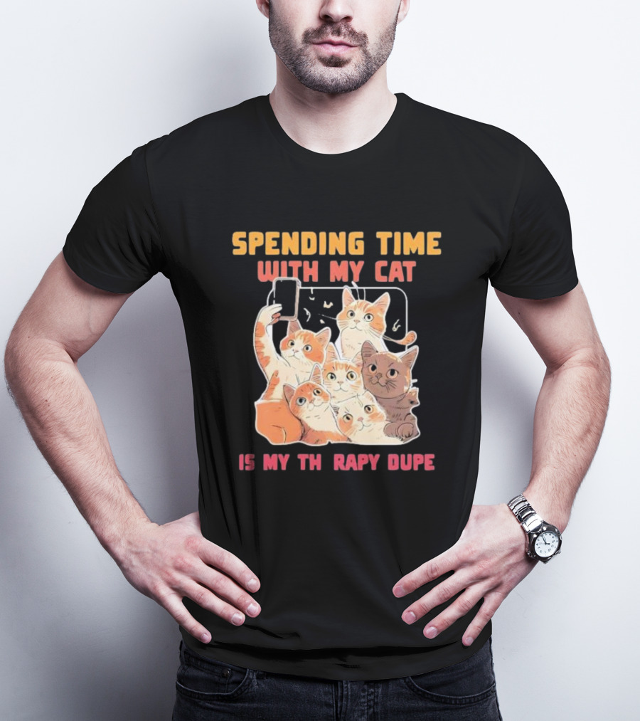 Spending Time With My Cat Is My Therapy Dupe Vintage Cats Taking Selfie T-Shirt