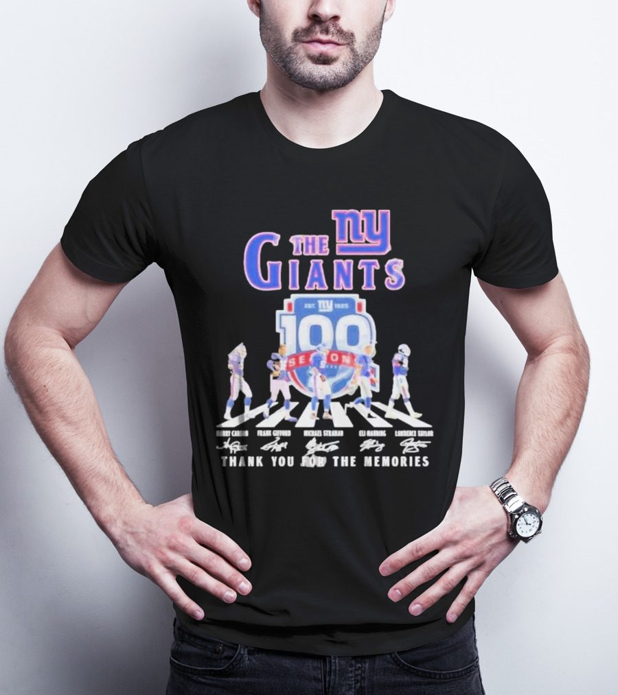 The New York Giants Celebrating 100 Seasons With Icons And Signatures Thank You For The Memories T-Shirt
