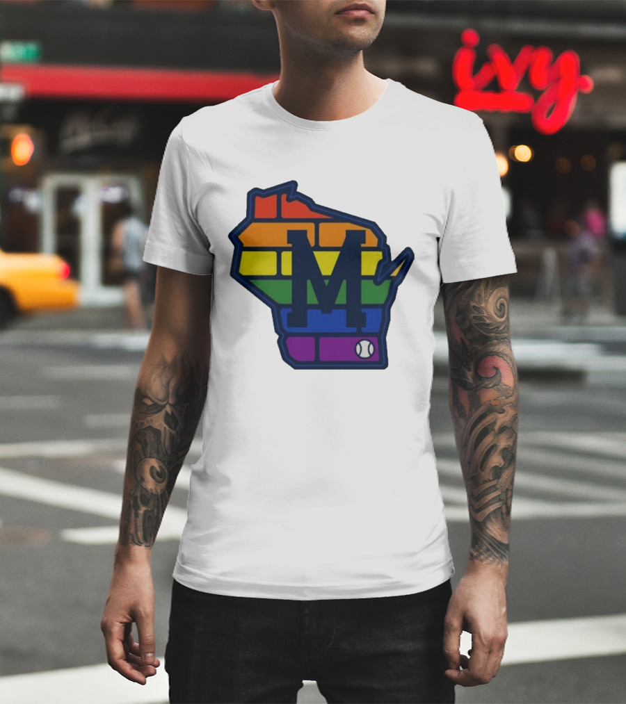 Aurora Health Care Brewers Pride Rainbow Wisconsin Baseball T-Shirt