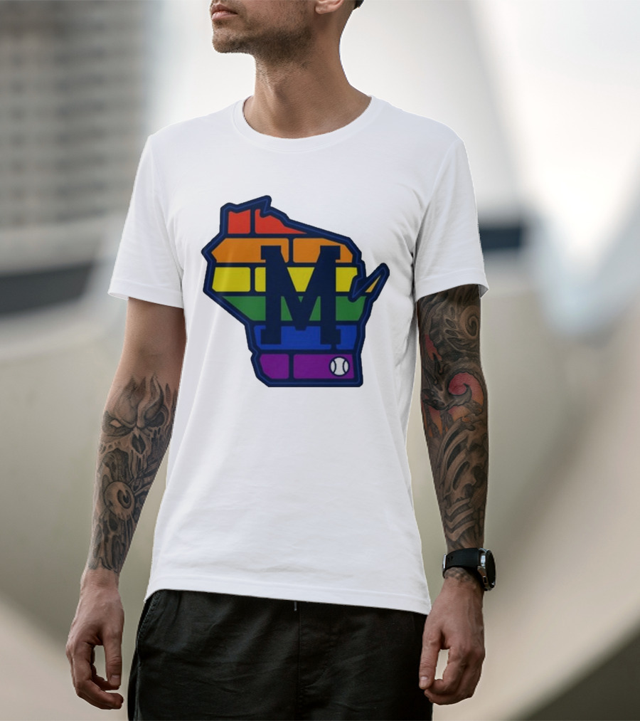 Aurora Health Care Brewers Pride Rainbow Wisconsin Baseball T-Shirt