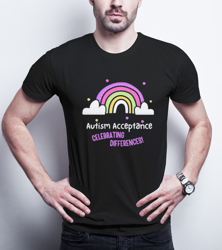 Rainbow Autism Acceptance Celebrating Differences T-Shirt