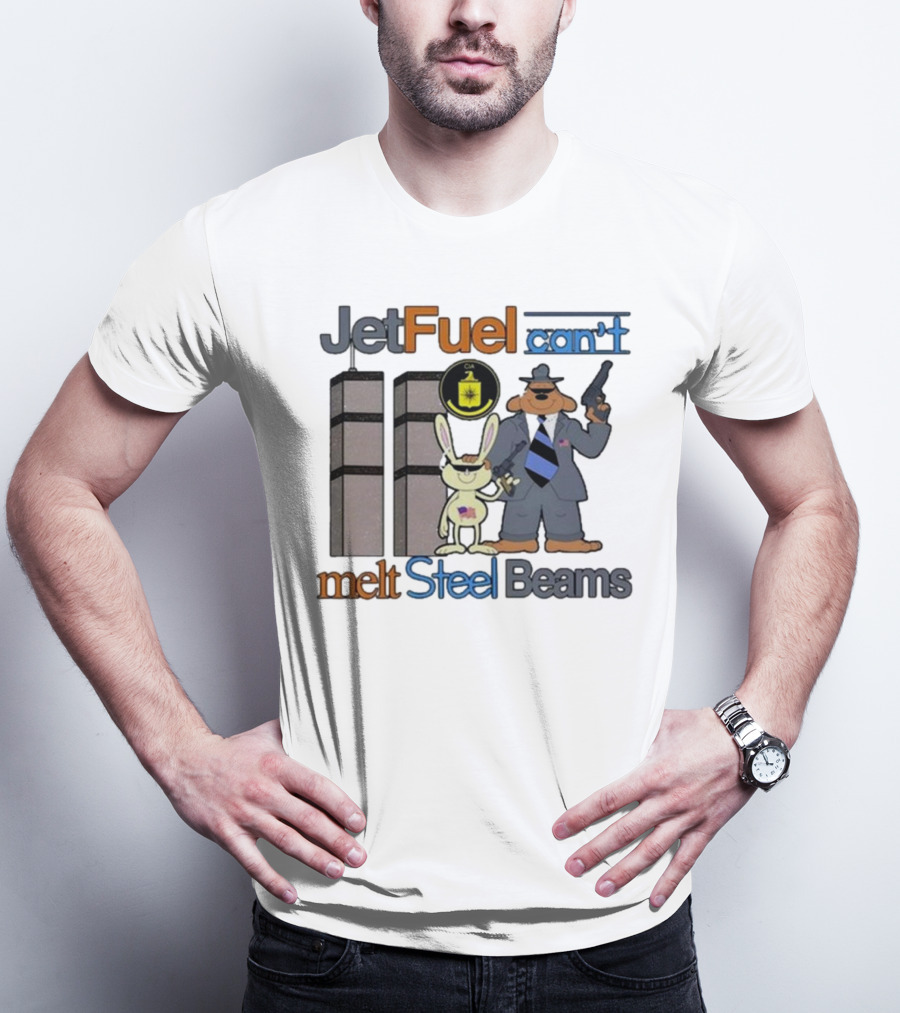 Barely Legal Clothing Jet Fuel Can’t Melt Steel Beams Sam And Max CIA Twin Towers T-Shirt