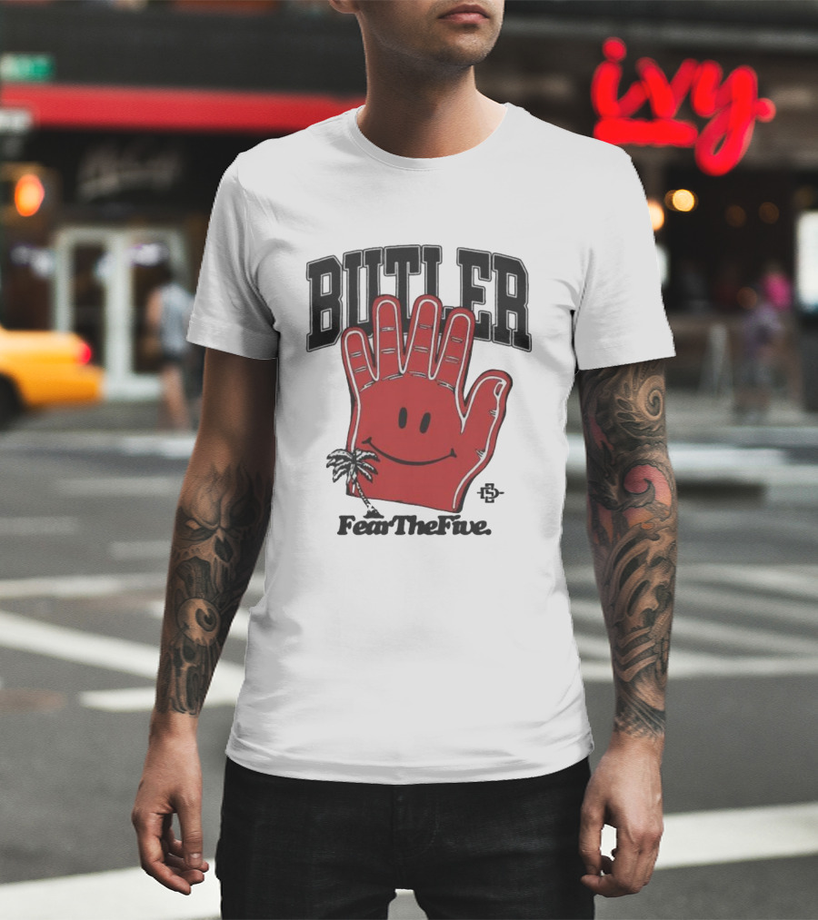 Butler Fear The Five SDSU Smiley Hand Palm Tree T-Shirt