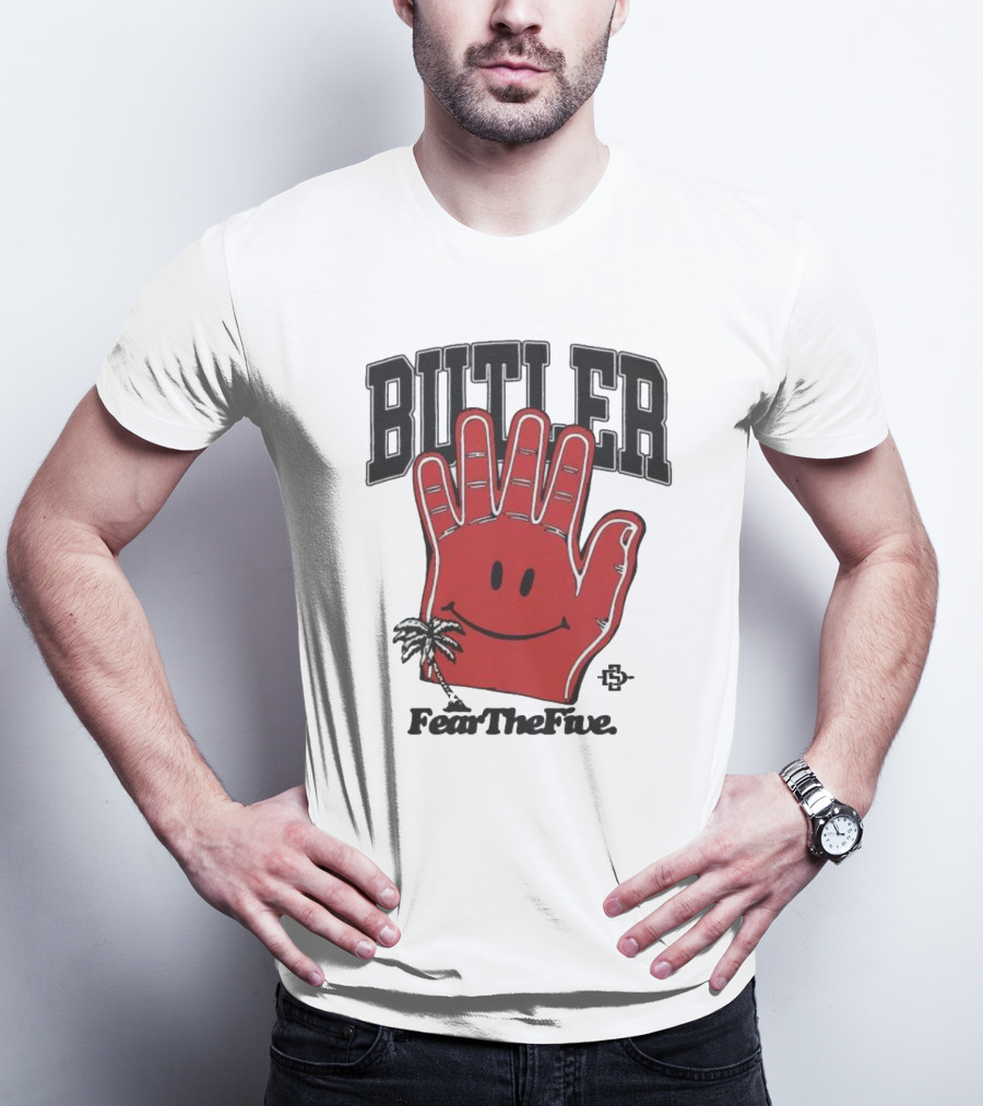 Butler Fear The Five SDSU Smiley Hand Palm Tree T-Shirt