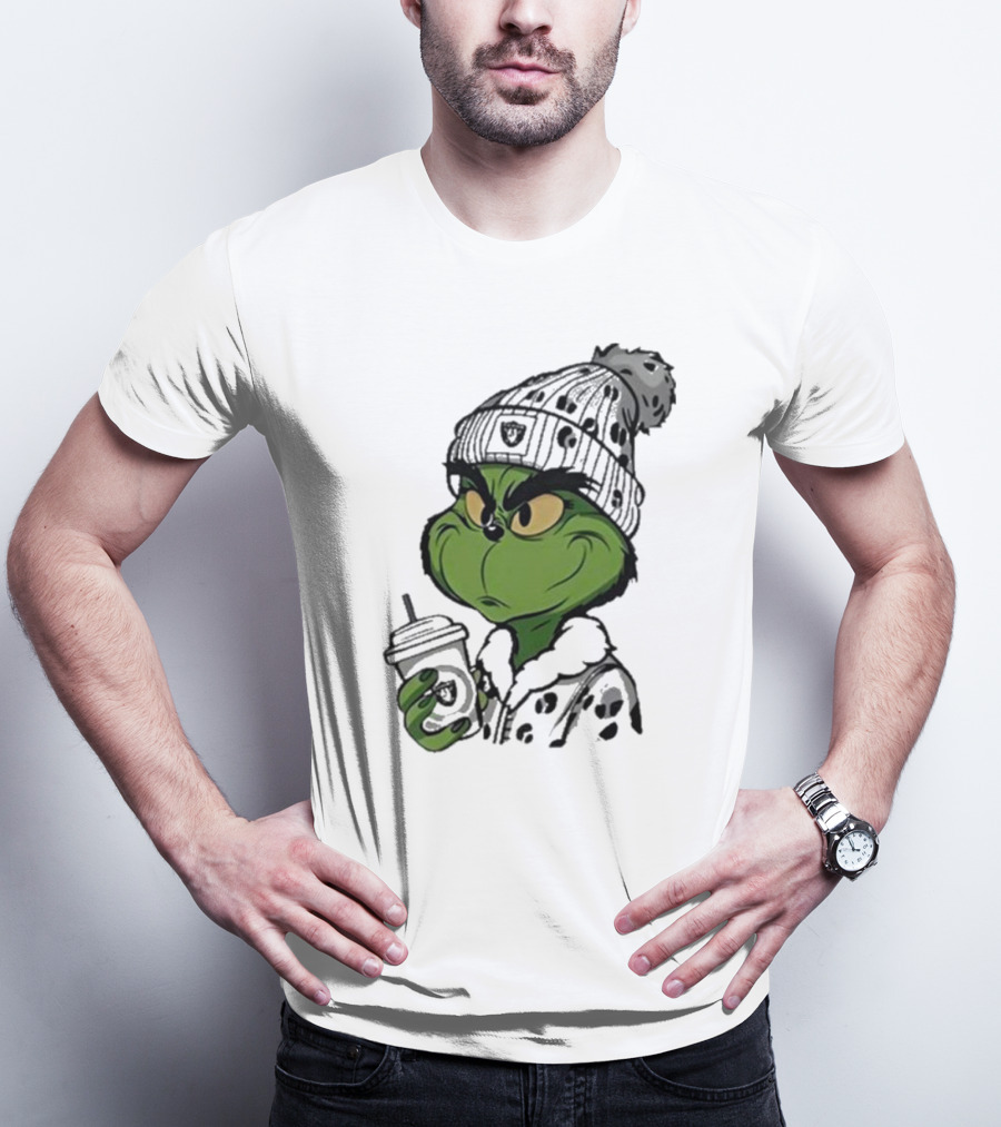 Las Vegas Raiders Grinch Drinking Coffee T-Shirt