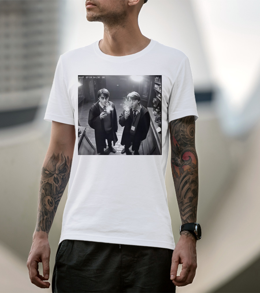 Harry And Ron Smoking Hogwarts CCTV Aesthetic T-Shirt