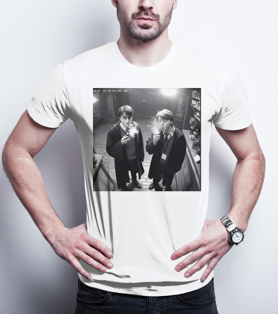 Harry And Ron Smoking Hogwarts CCTV Aesthetic T-Shirt