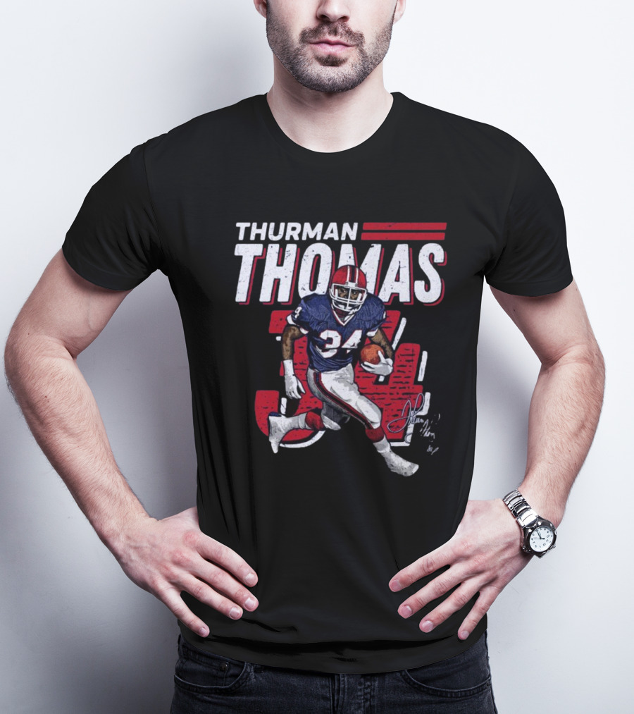 Thurman Thomas Buffalo Bills NFL 34 Signature Run T-Shirt
