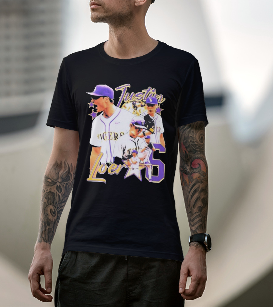 Justin Loer 6 LSU Tigers Baseball Pitcher Collage T-Shirt