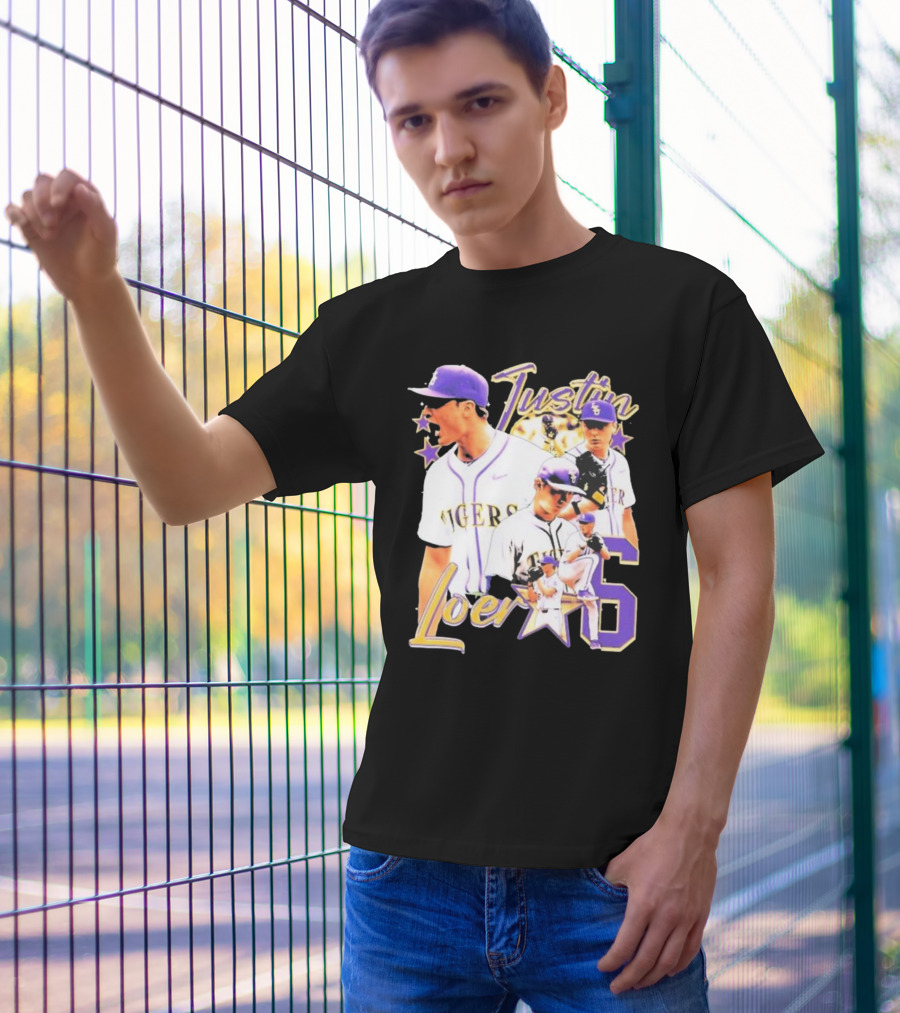 Justin Loer 6 LSU Tigers Baseball Pitcher Collage T-Shirt