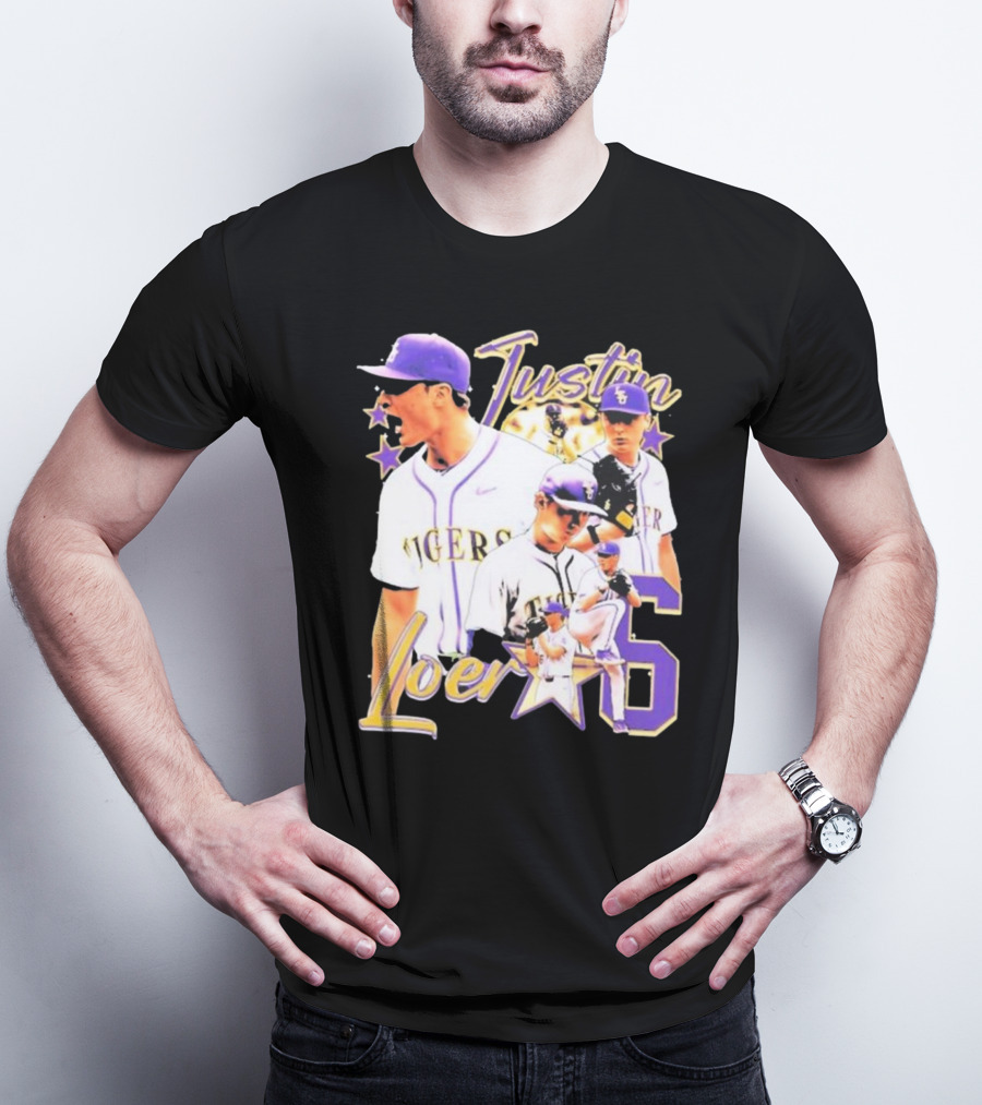Justin Loer 6 LSU Tigers Baseball Pitcher Collage T-Shirt
