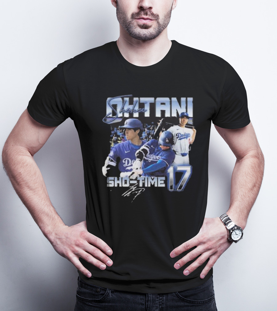 Shohei Ohtani Dodgers Sho Time 17 Signature Baseball Action T-Shirt