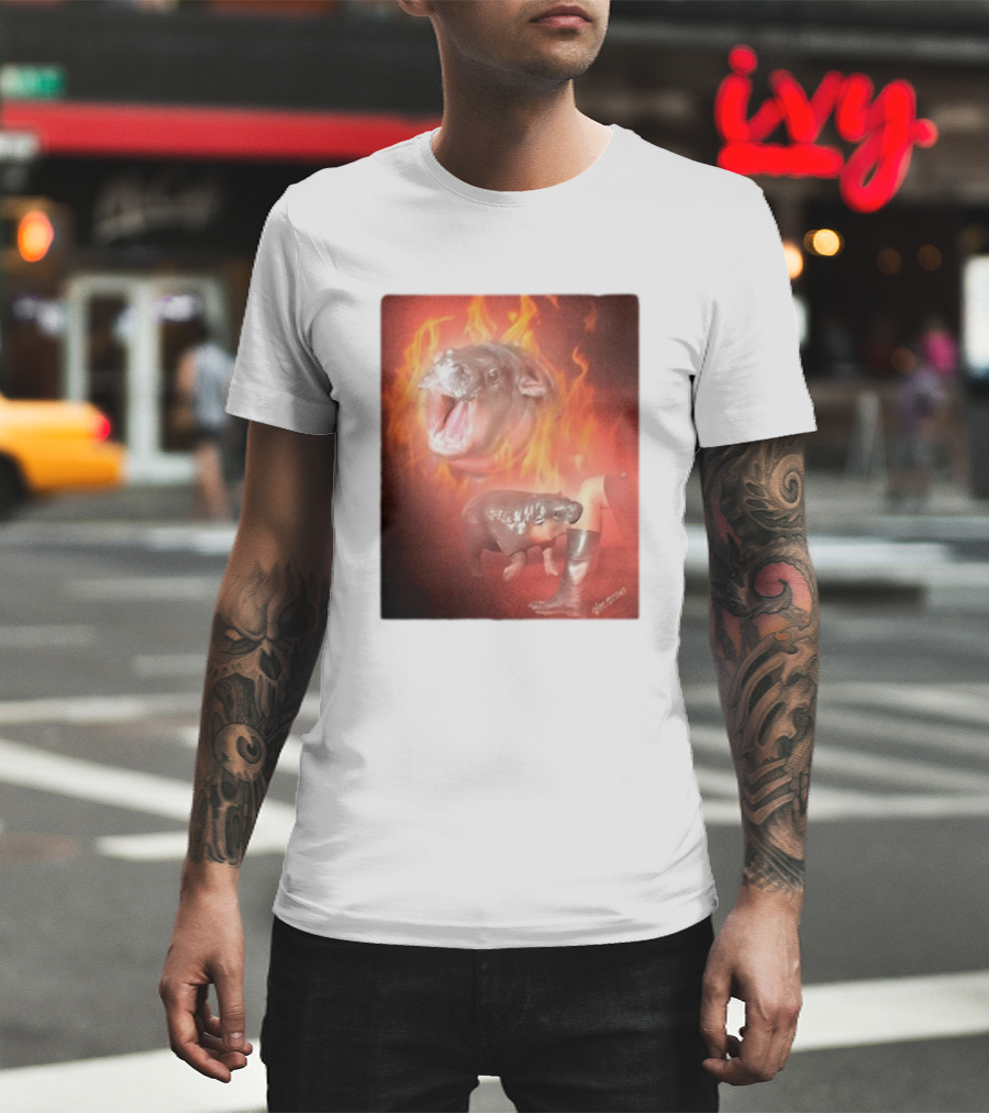 Twaniimals Moo Deng Mood Hippos On Fire T-Shirt
