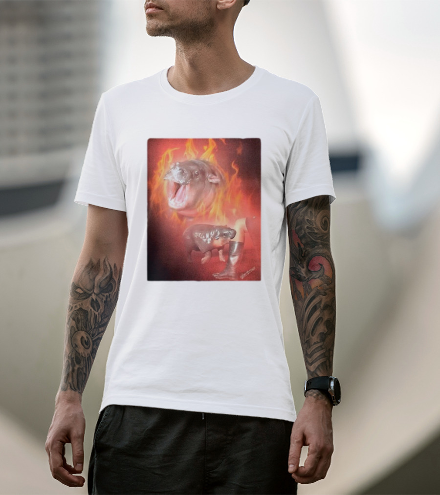 Twaniimals Moo Deng Mood Hippos On Fire T-Shirt