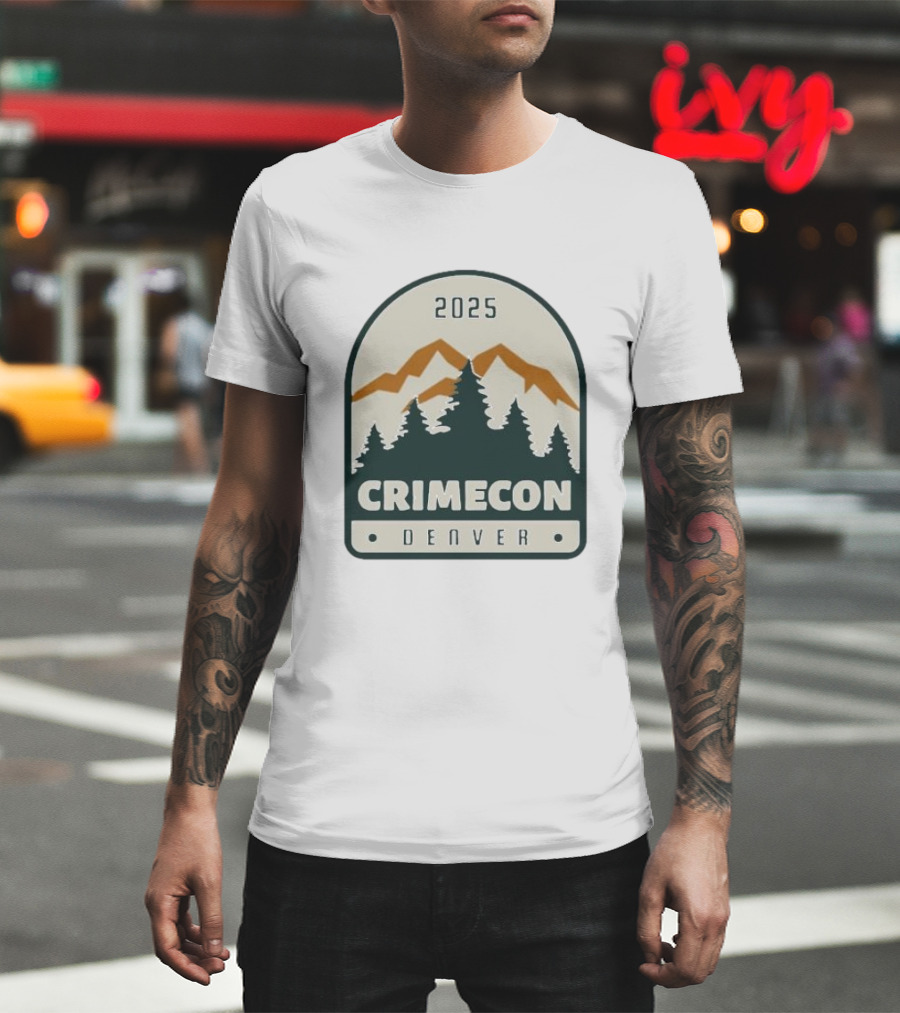 2025 Crimecon Denver Colorado Mountain Forest Badge T-Shirt