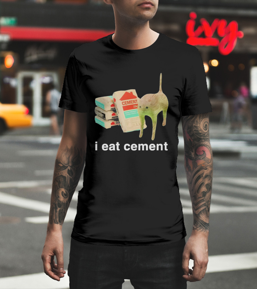 I Eat Cement Cursed Cat With Cement Bags T-Shirt