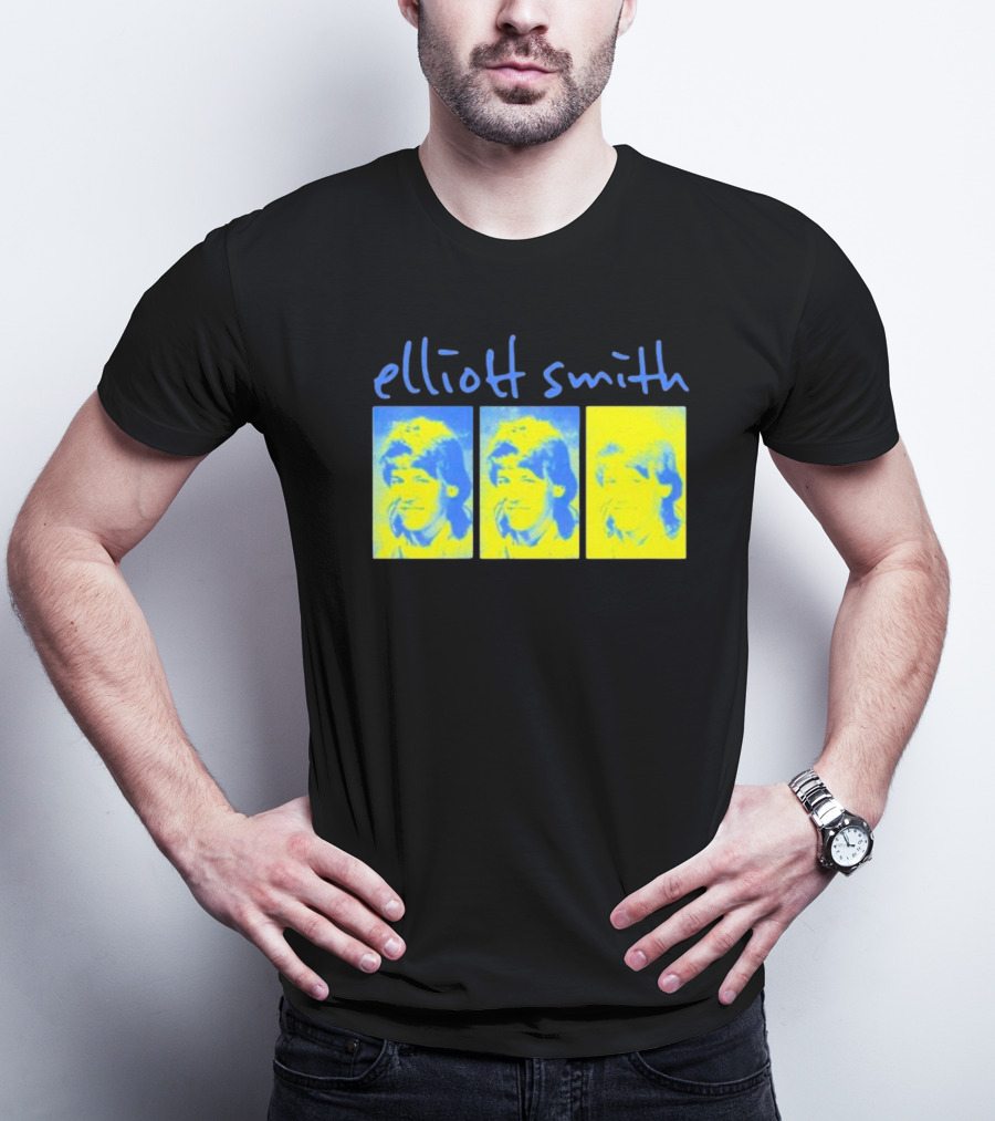 Elliott Smith Triple Portrait Blue Yellow Panels T-Shirt