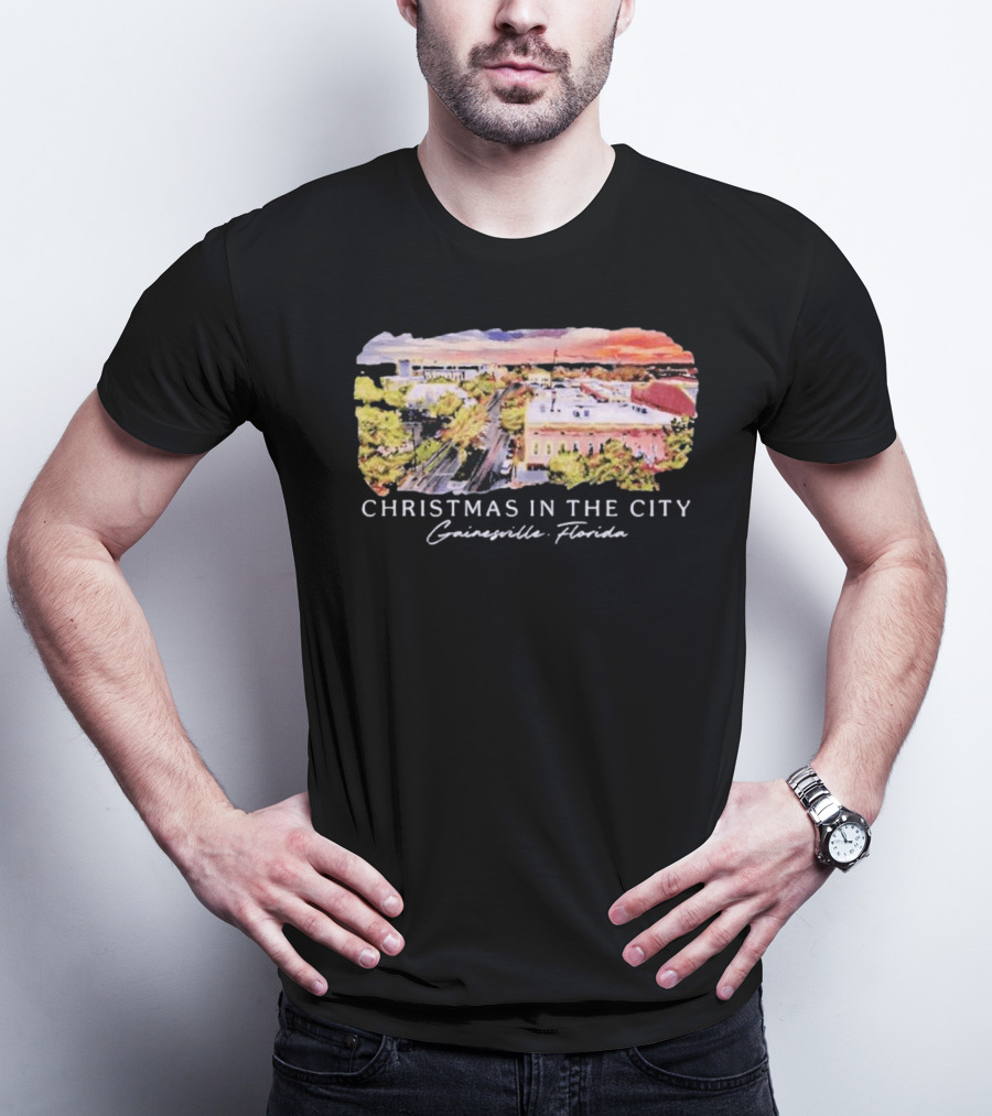 Christmas In The City Gainesville Florida Skyline T-Shirt